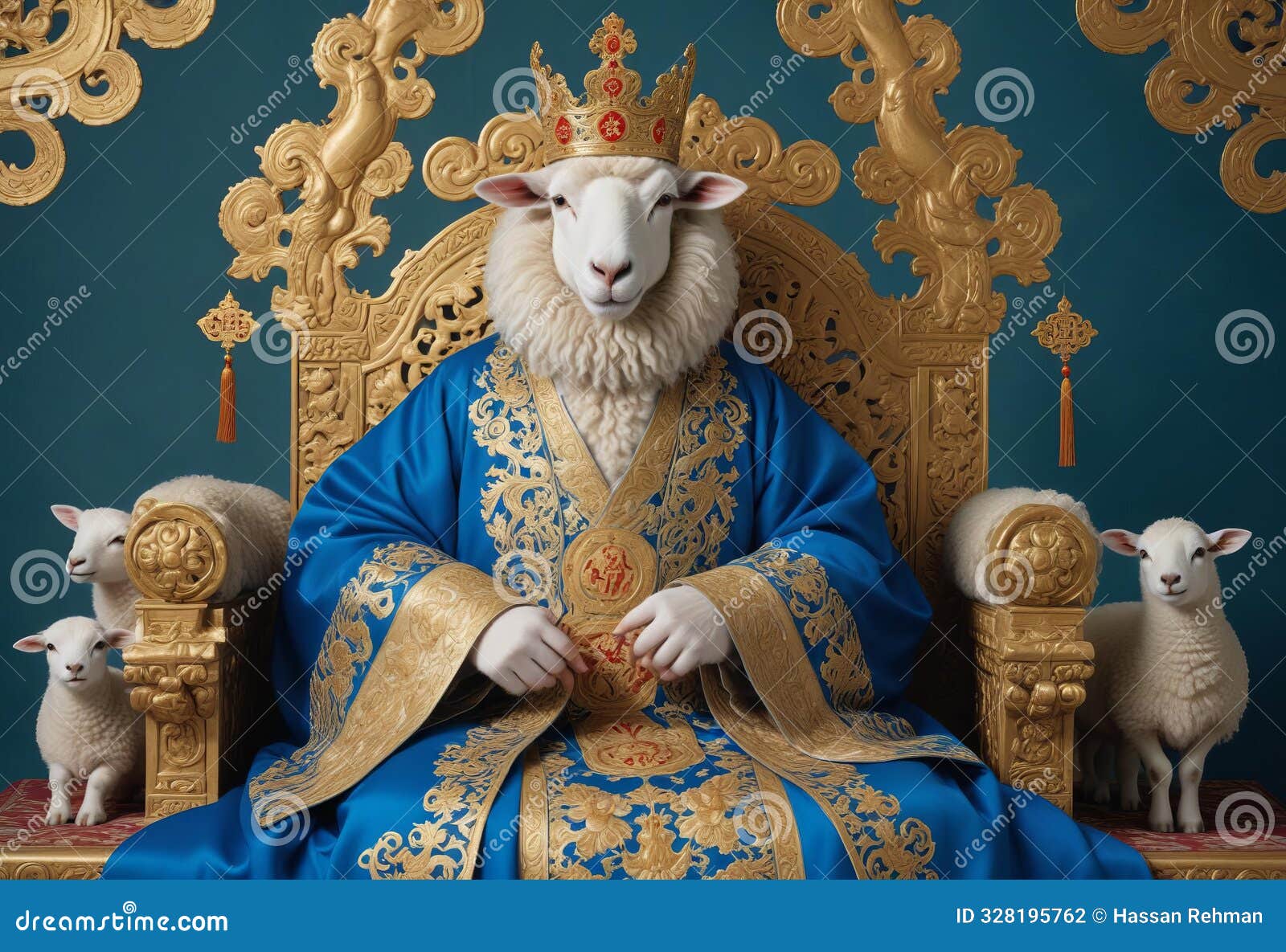 A Sheep, Clad in a Blue Robe Embroidered Stock Illustration ...
