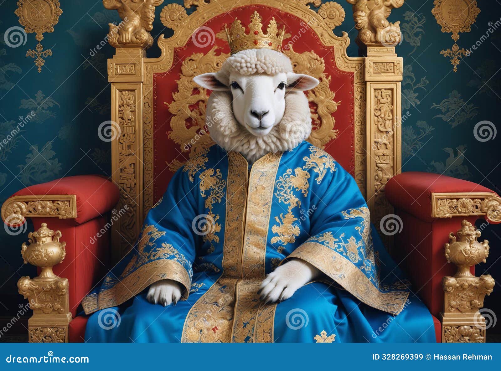 A Sheep, Clad in a Blue Robe Embroidered Stock Illustration ...