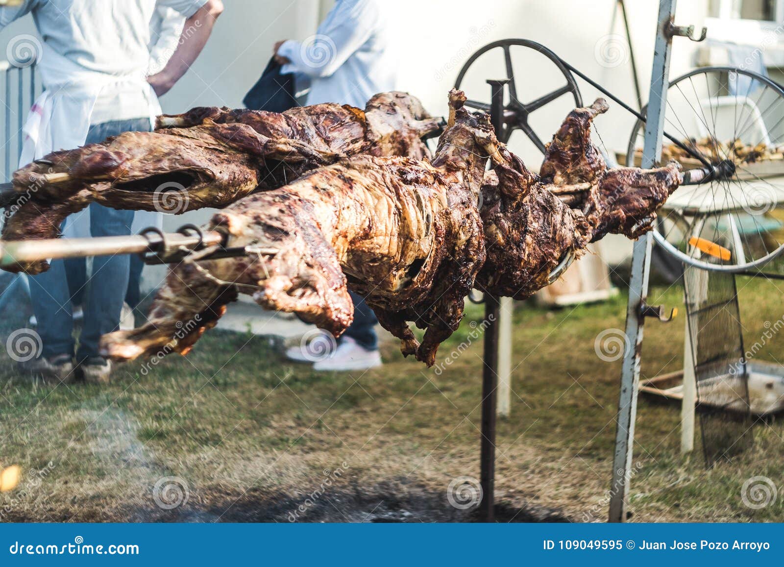 Sheep cooked on a spit stock image. Image of freshness - 109049595