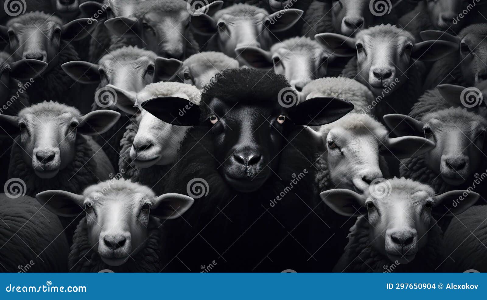 Sheep in a Crowd of Sheep. Black and White Image Stock Illustration ...