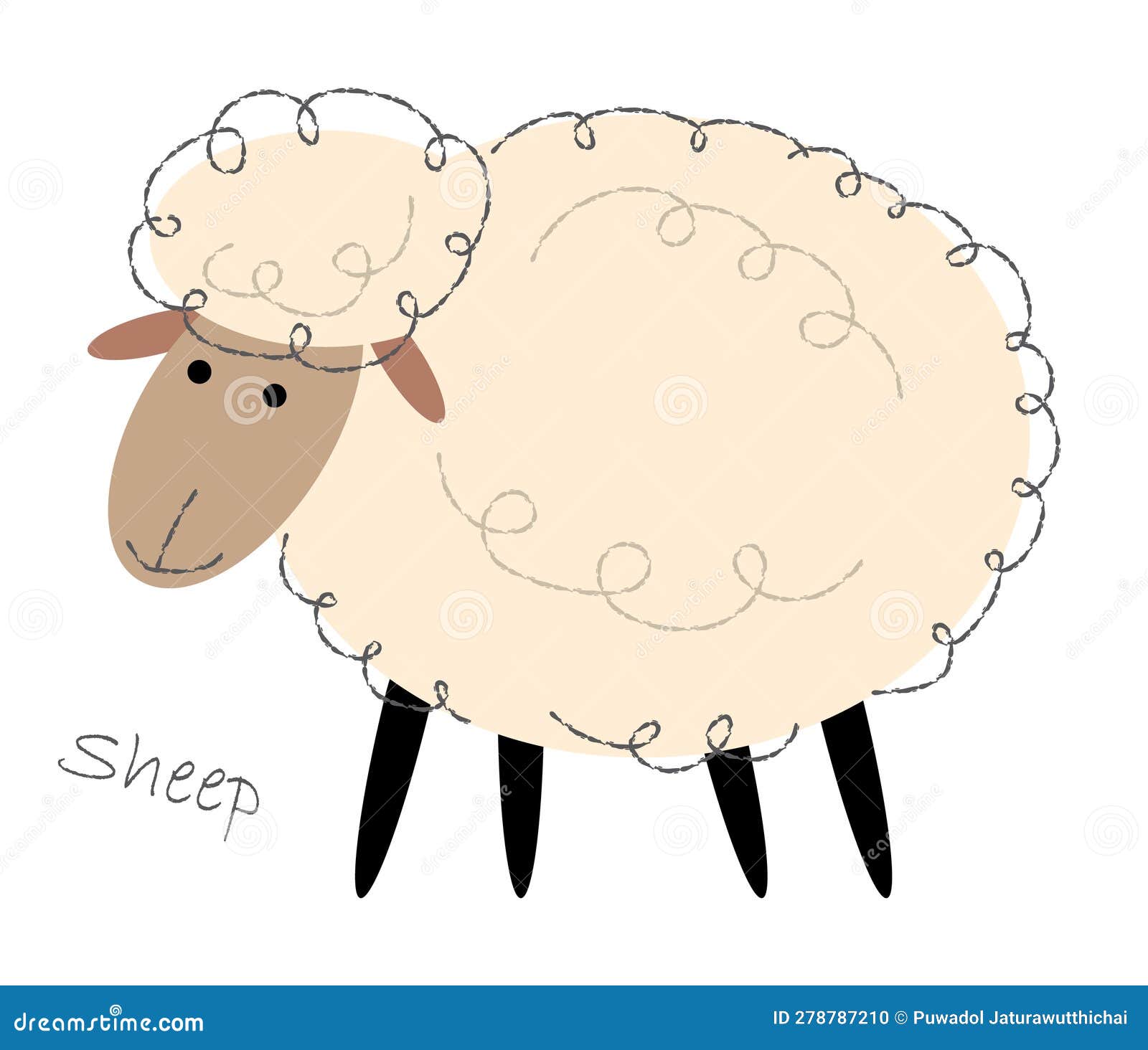 Sheep . Cute Animals Cartoon Characters . Flat Shape and Line Stroke ...