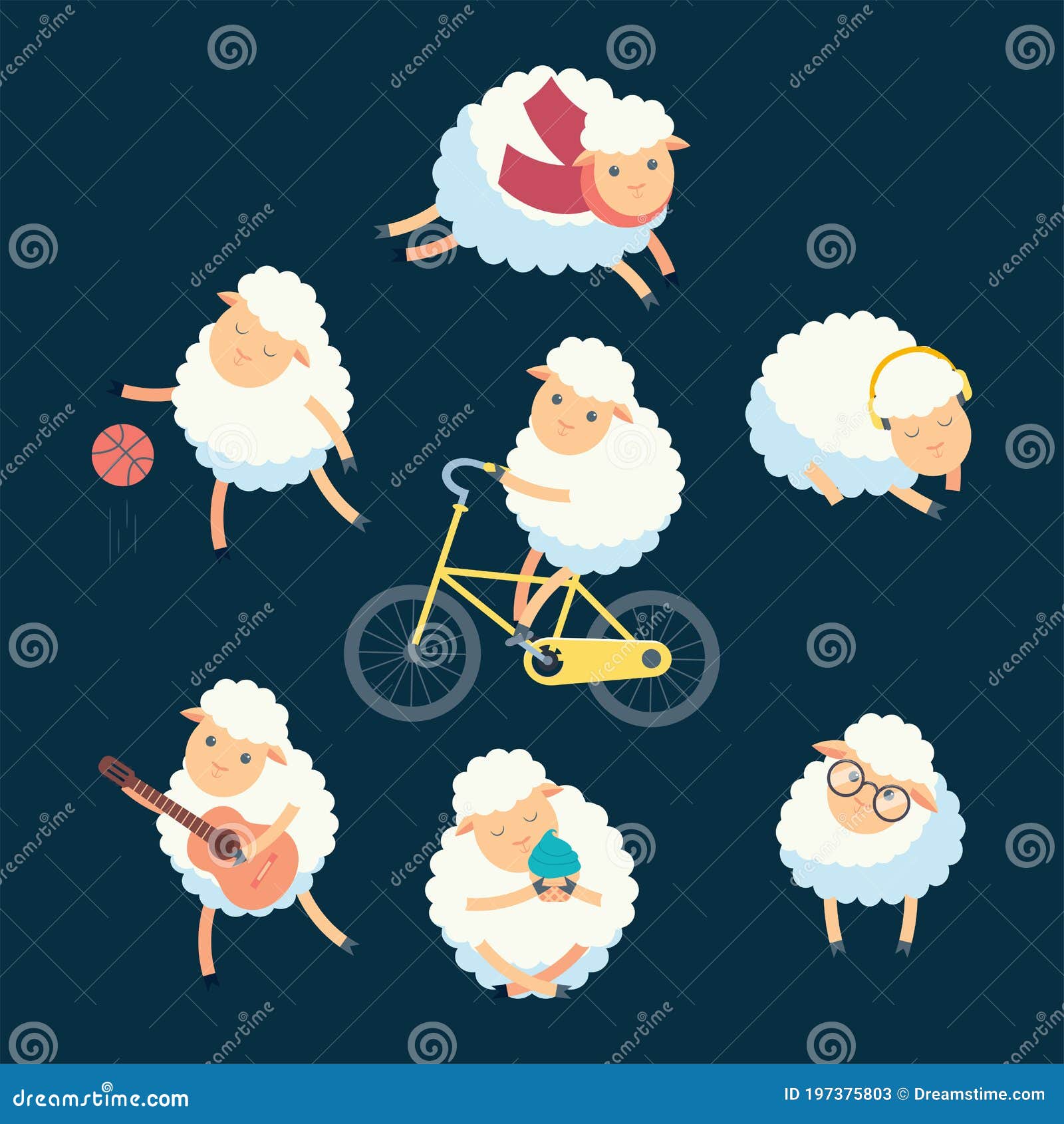 Sheep In Different Poses Isolated Onsimple Background Stock ...