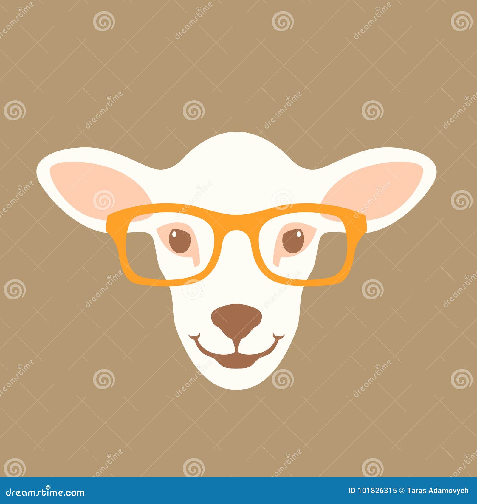 Sheep Face Head Glasses Vector Illustration Flat Style Front Stock ...