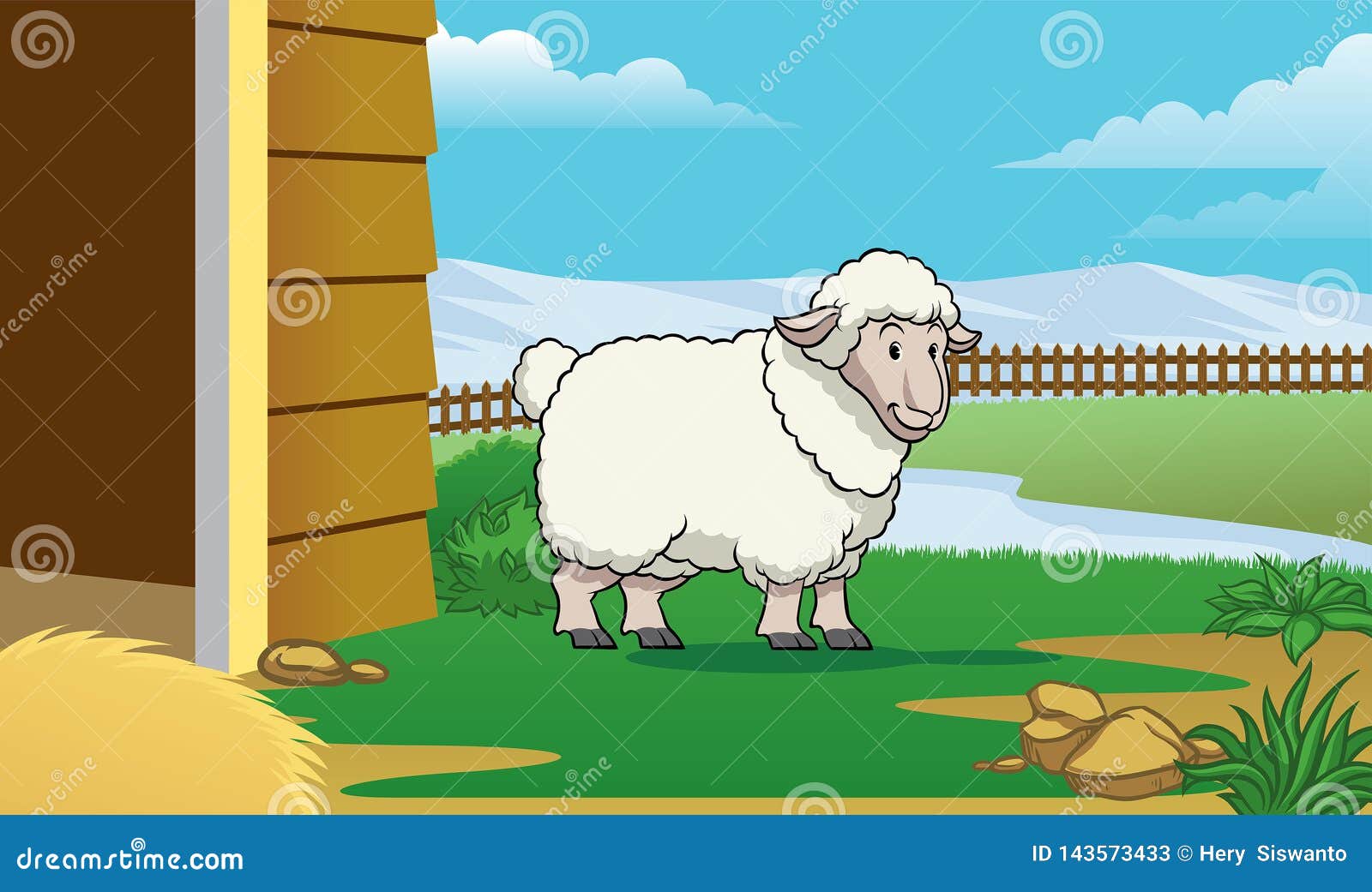 Sheep at the Farm with Cartoon Style Stock Vector - Illustration of ...