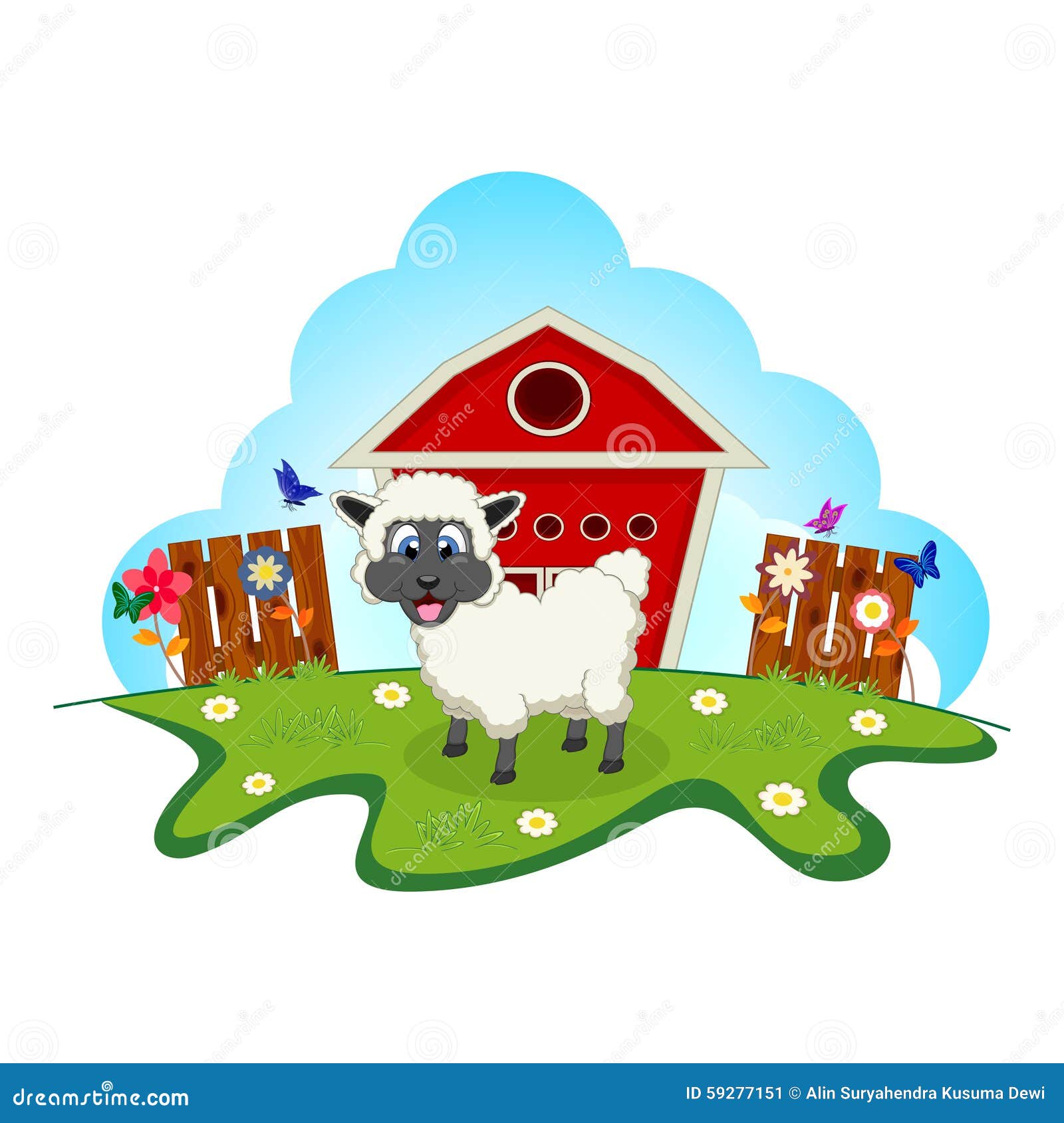 Sheep on Farm Cartoon for Your Design Stock Vector - Illustration of ...