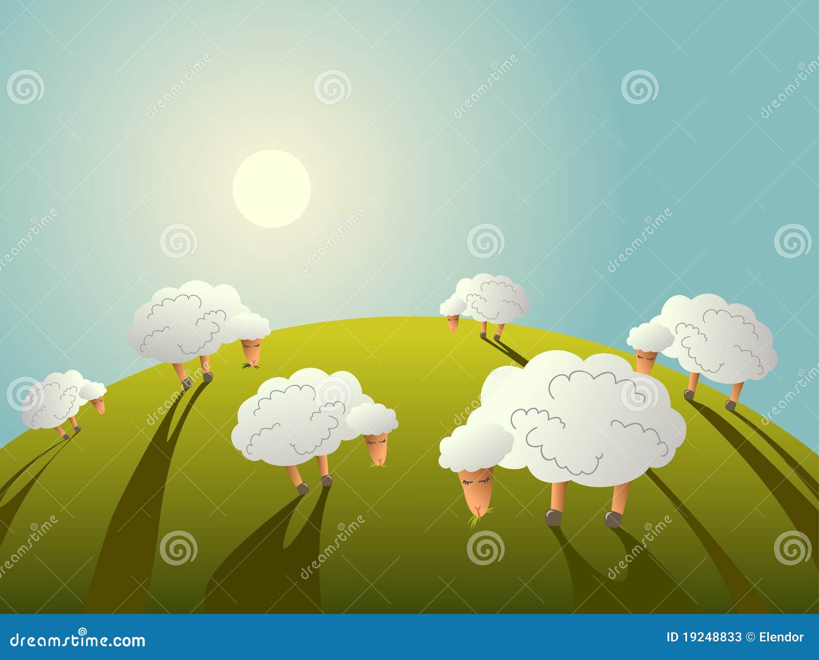 Sheep in a Field Eating Grass Stock Vector - Illustration of stuck ...
