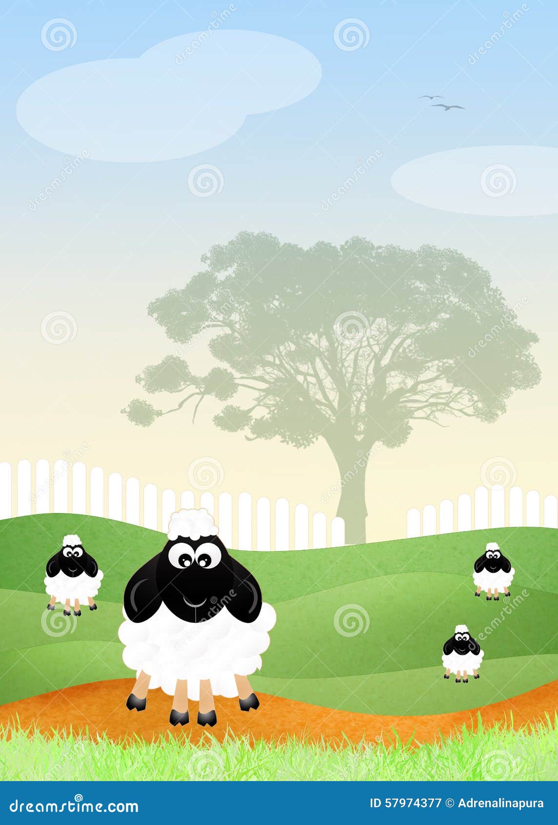 Sheep in the field stock illustration. Illustration of nature - 57974377