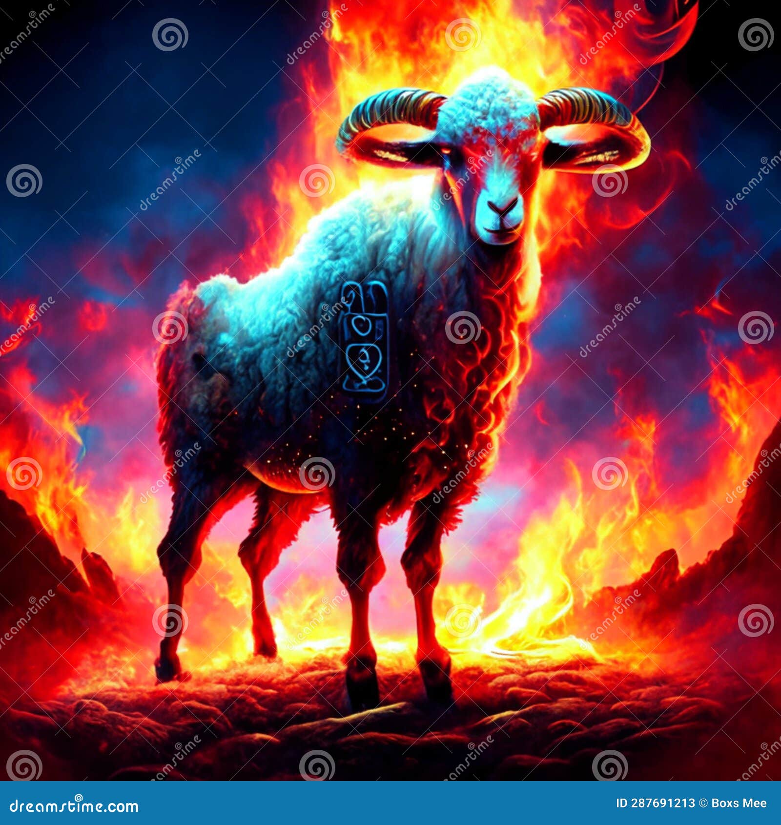Sheep in the Fire, 3d Illustration, 3d Rendering AI Generated Stock ...
