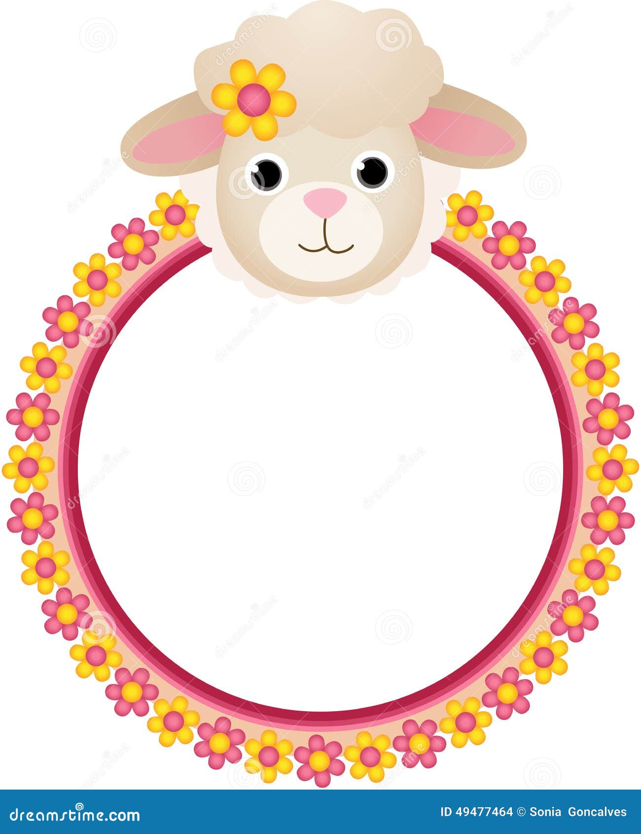 Sheep with Flower Frame stock vector. Illustration of invitation - 49477464