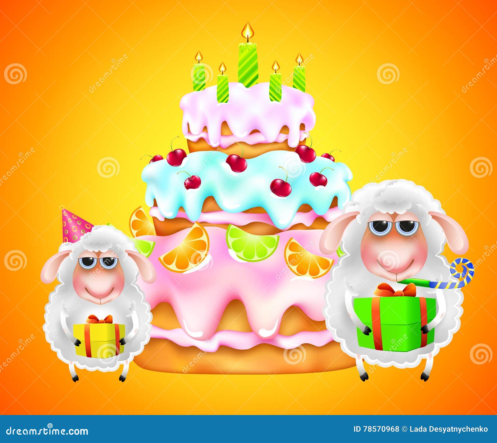 Sheep with Gift and Birthday Cake Stock Vector - Illustration of love ...
