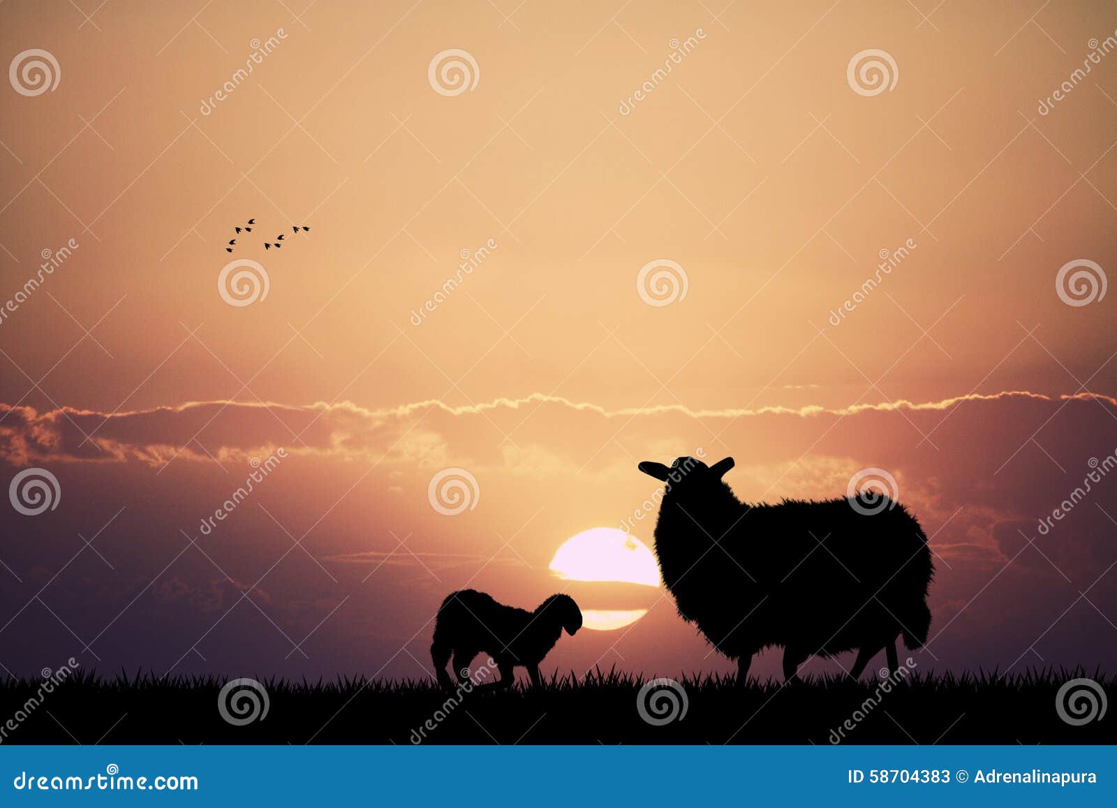 Sheep grazing at sunset stock illustration. Illustration of wild - 58704383
