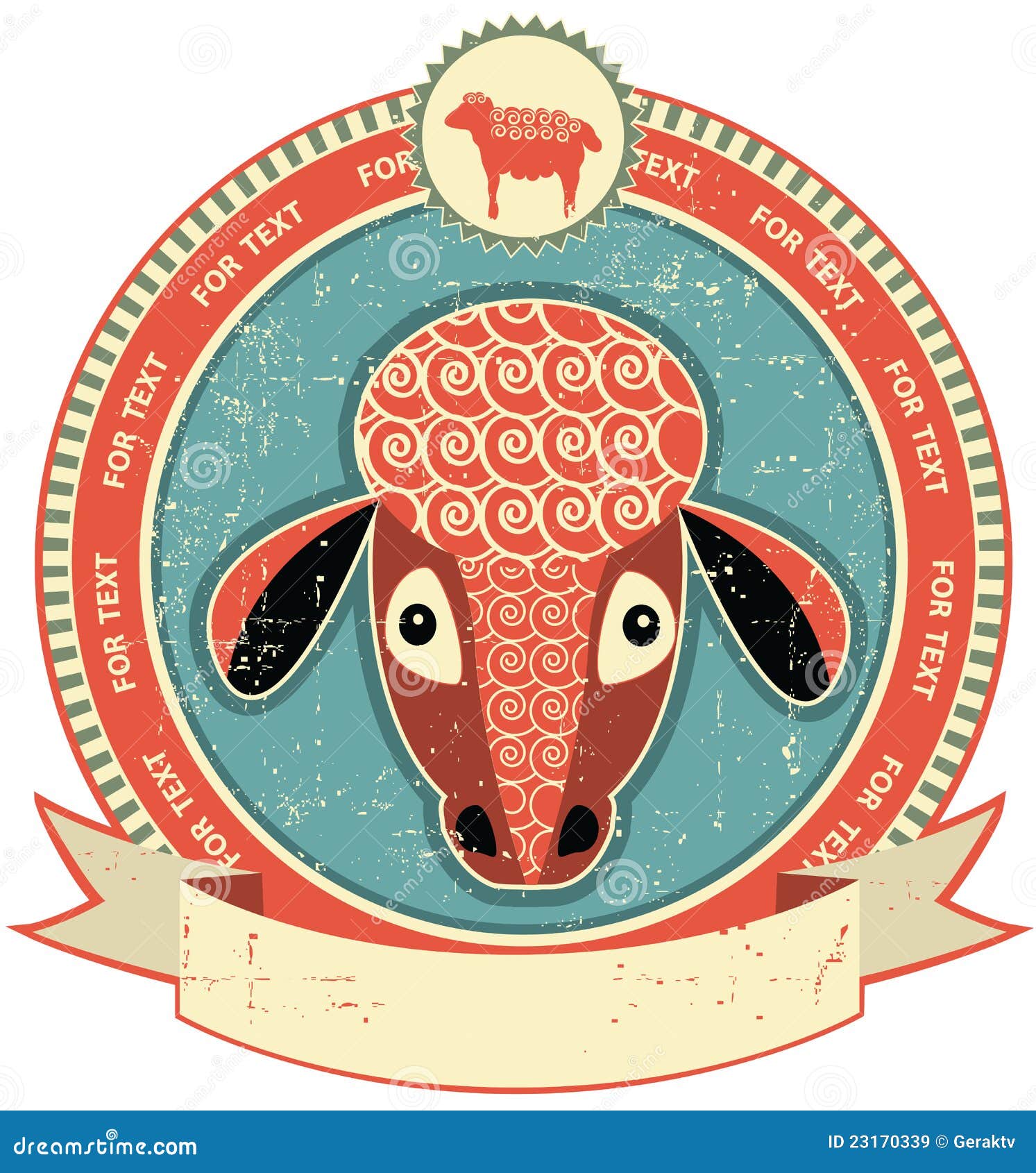 A Sheep Head With A Cute Smiling Face With Two Horns. Carton Emoticon ...