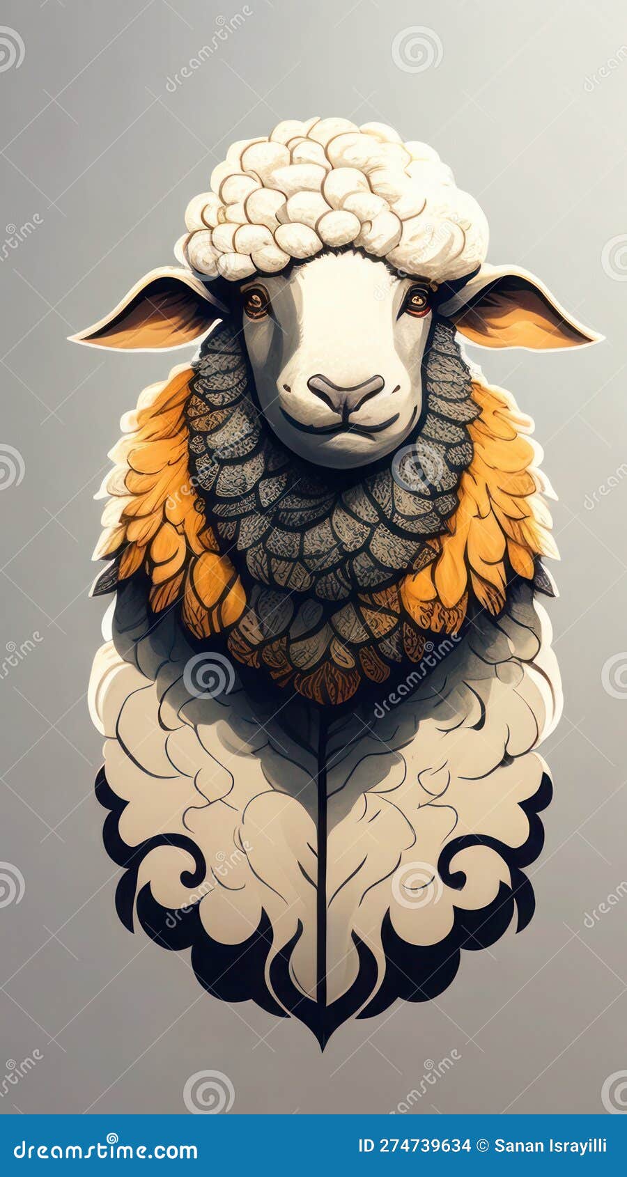 Sheep Head with a Tattoo on a Gray Background. Vector Illustration ...
