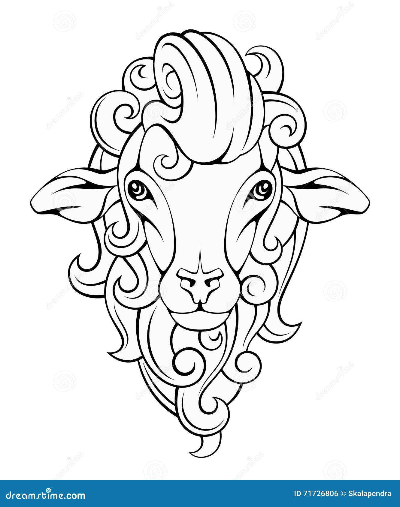 A Sheep Head With A Cute Smiling Face With Two Horns. Carton Emoticon ...