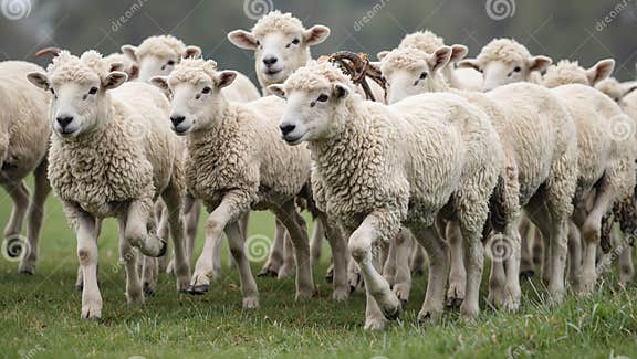 Sheep Hopping in Sync Wool Bouncing Playfully Stock Illustration ...