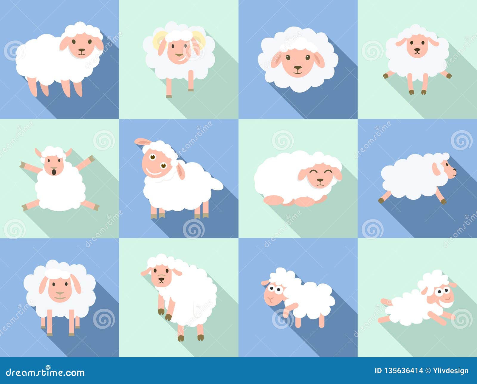 Sheep icon set, flat style stock vector. Illustration of icons - 135636414