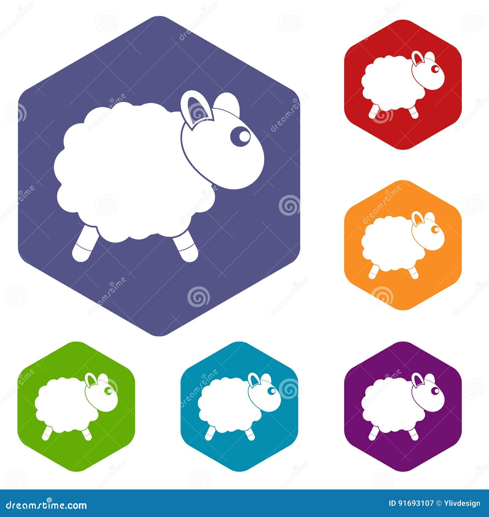 Sheep icons set hexagon stock vector. Illustration of cute - 91693107