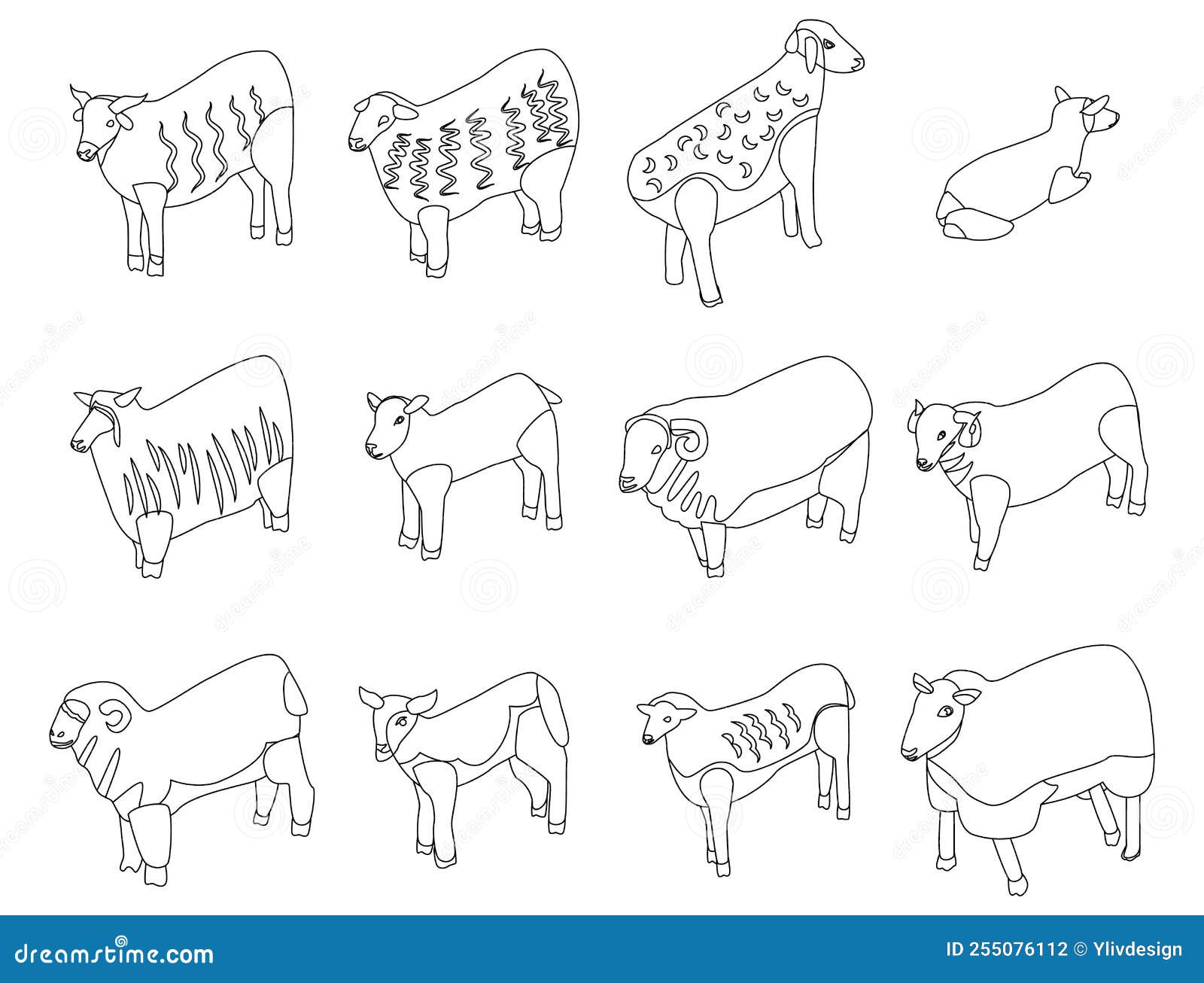 Sheep Icons Set Vector Outline Stock Illustration - Illustration of ...