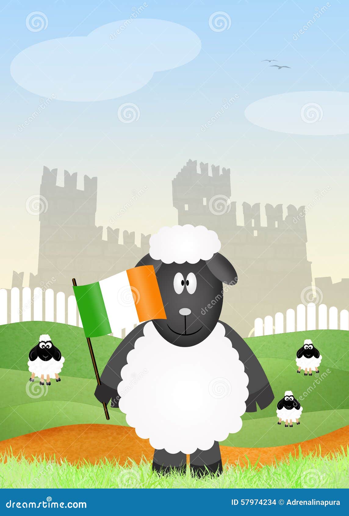 Sheep with Irish flag stock illustration. Illustration of funny - 57974234