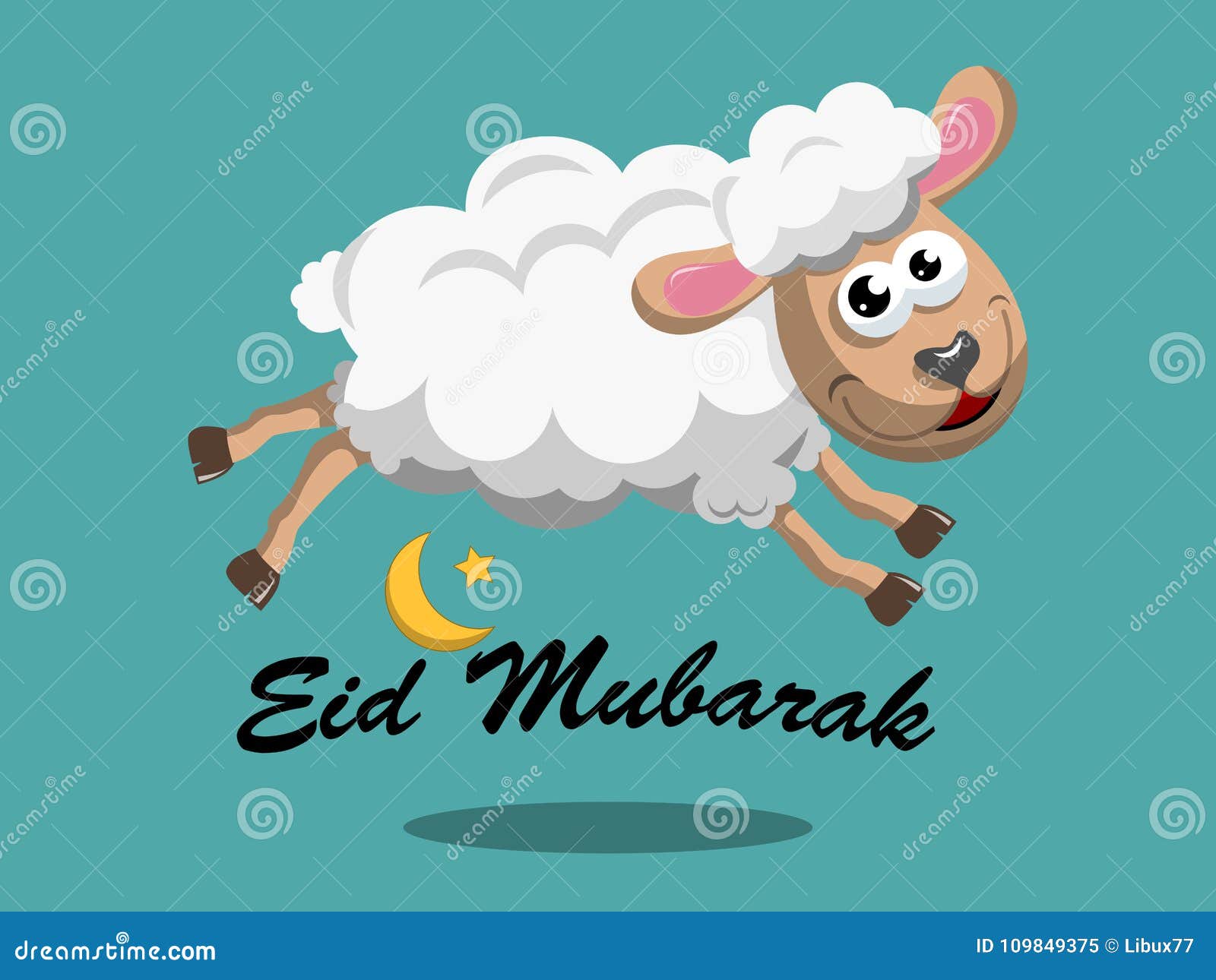 Sheep Jumping Eid Mubarak Text Crescent Moon Isolated Stock Vector ...