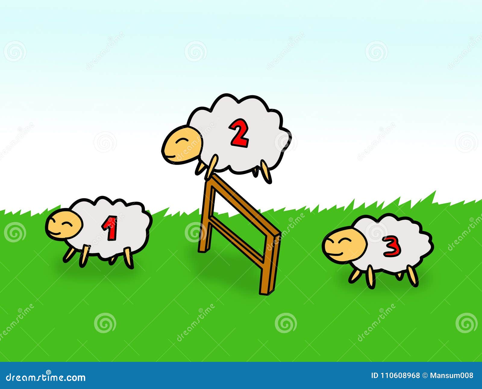 Sheep jumping over fence stock illustration. Illustration of nature ...