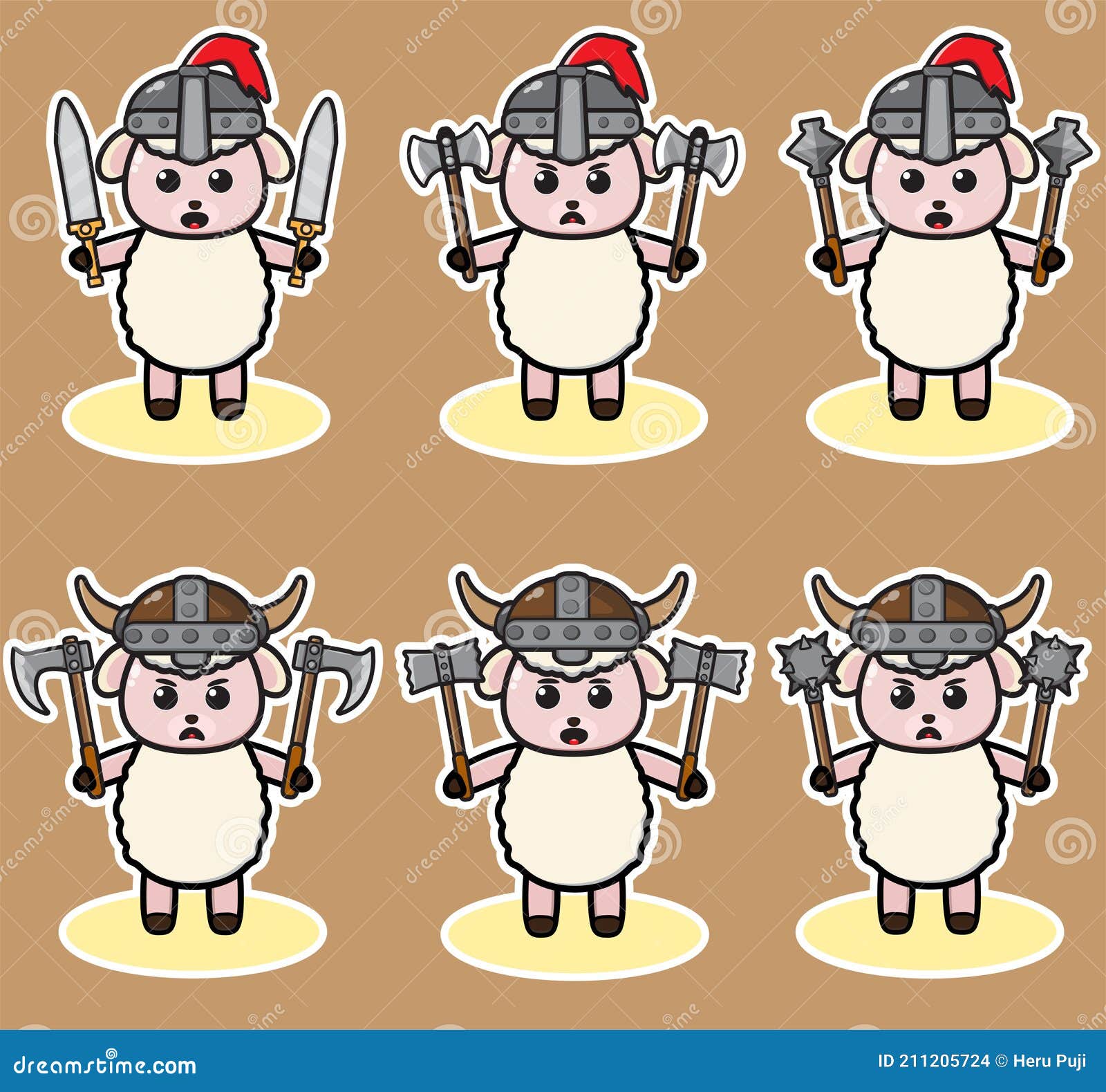 Vector Illustration of Cute Sheep Knight Cartoon Dual Weapon . Stock ...