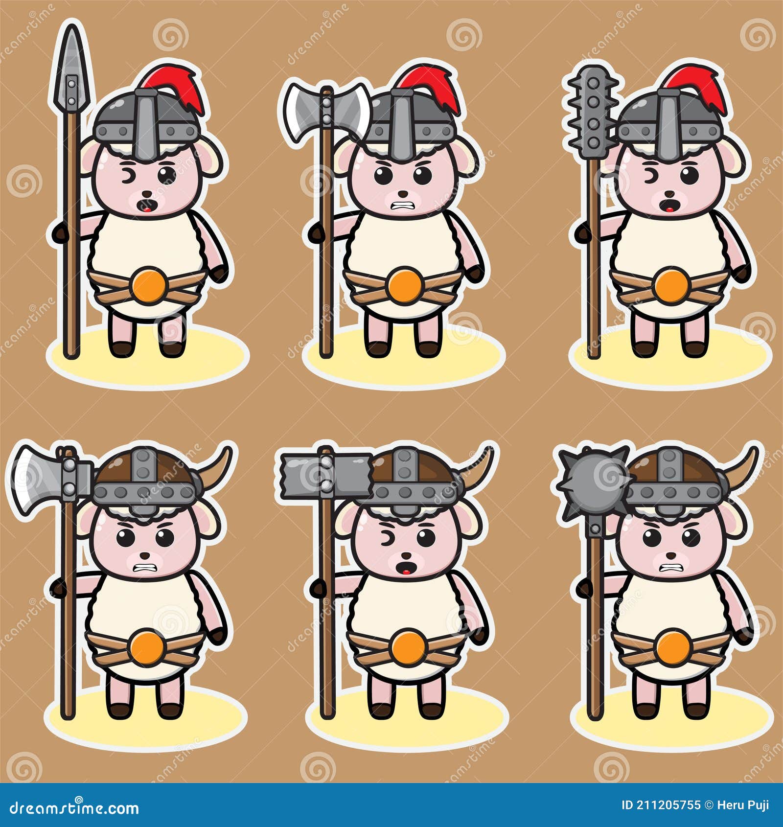 Vector Illustration of Cute Sheep Knight Cartoon Two Handed Weapon ...