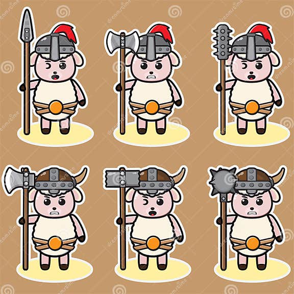 Vector Illustration of Cute Sheep Knight Cartoon Two Handed Weapon ...
