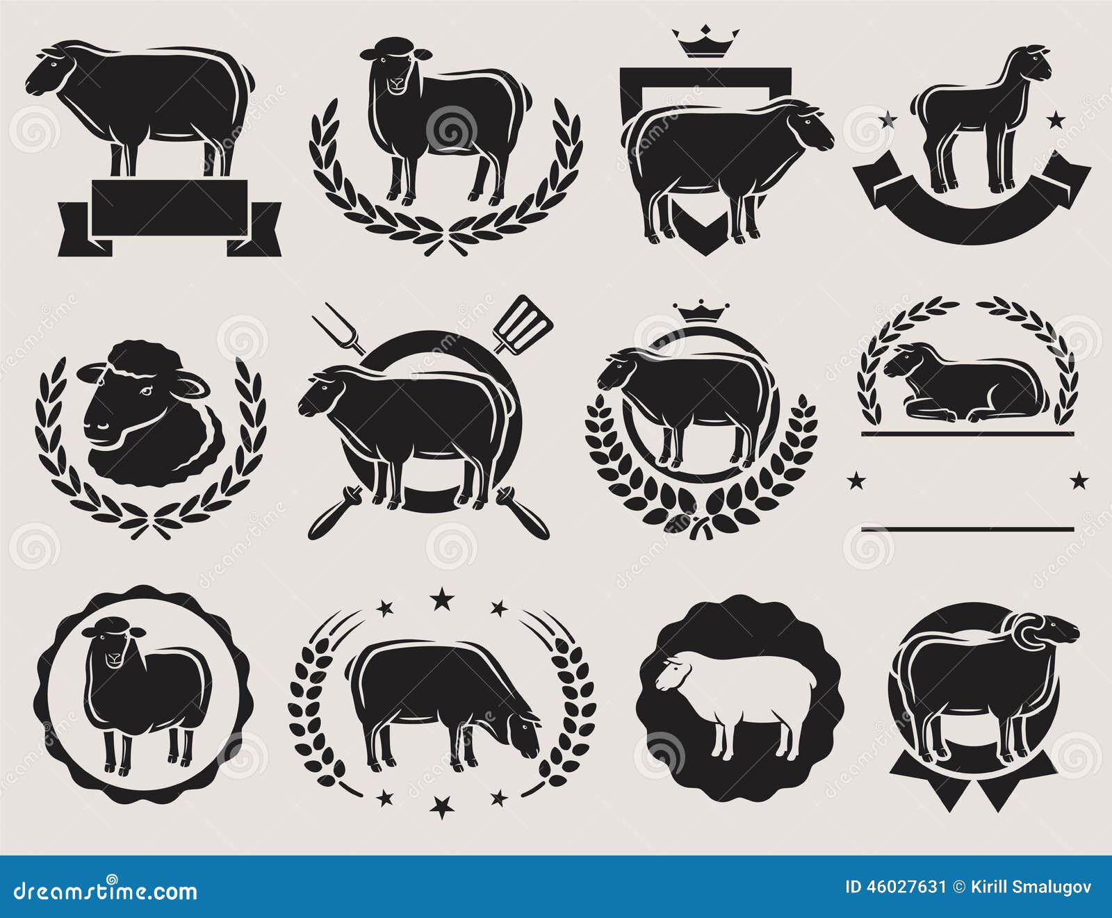 Sheep and Lamb Labels Set. Vector Stock Vector - Illustration of ...