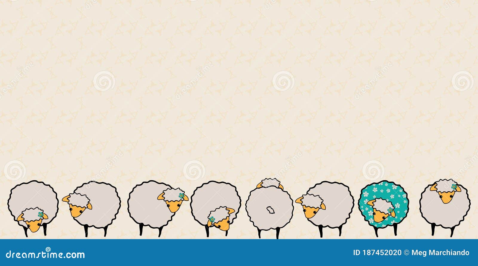 Sheep Line Border, Seamless Vector Pattern on Flowered Background Stock ...