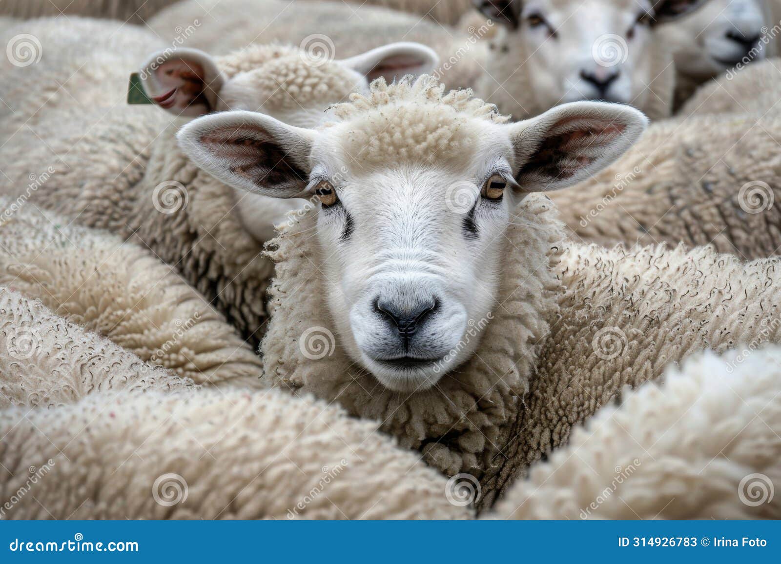 Sheep Looking at Camera Against Herd Stock Image - Image of nature ...