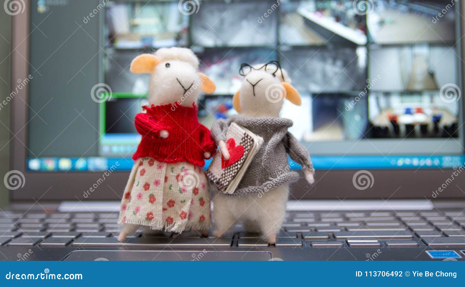 Sheep Model Standing In Front Of Computer Accessories. Royalty-Free ...