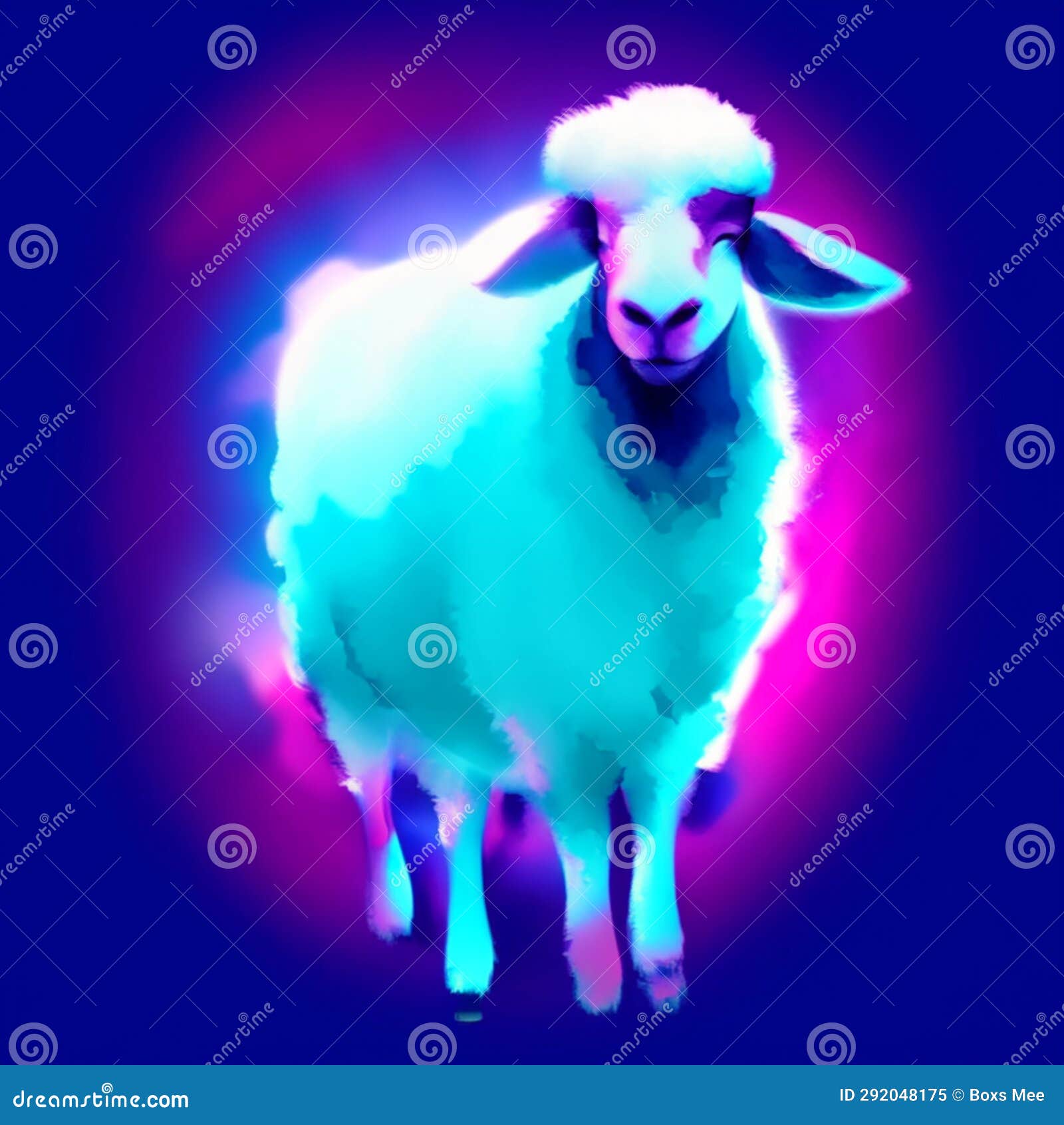 Sheep in Neon Light. Vector Illustration on a Blue Background Stock ...