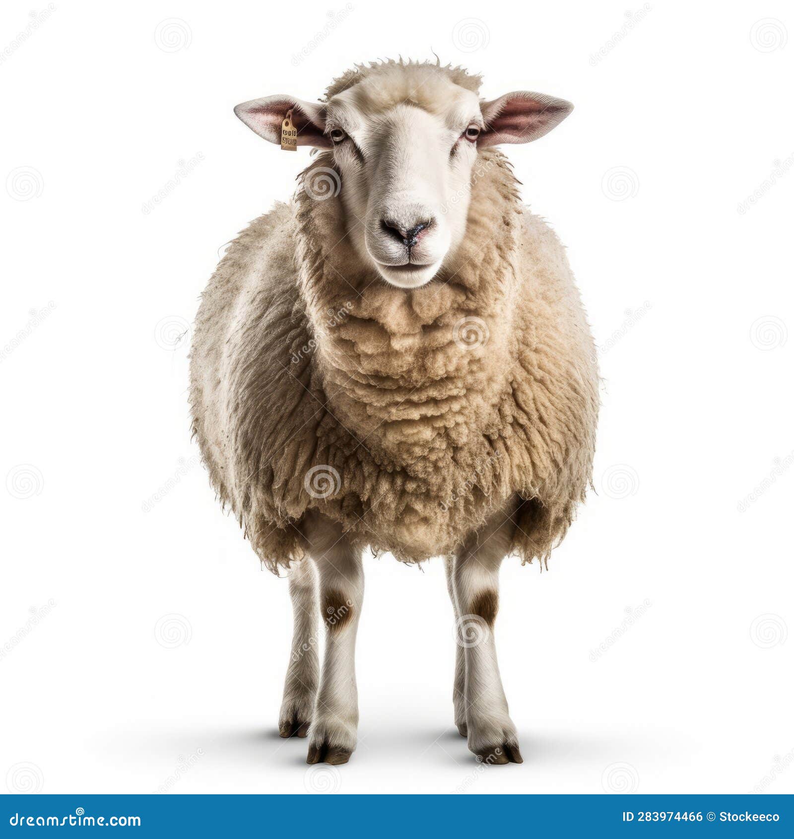 Symmetrical Large Format Lens Image of Isolated Sheep on White ...