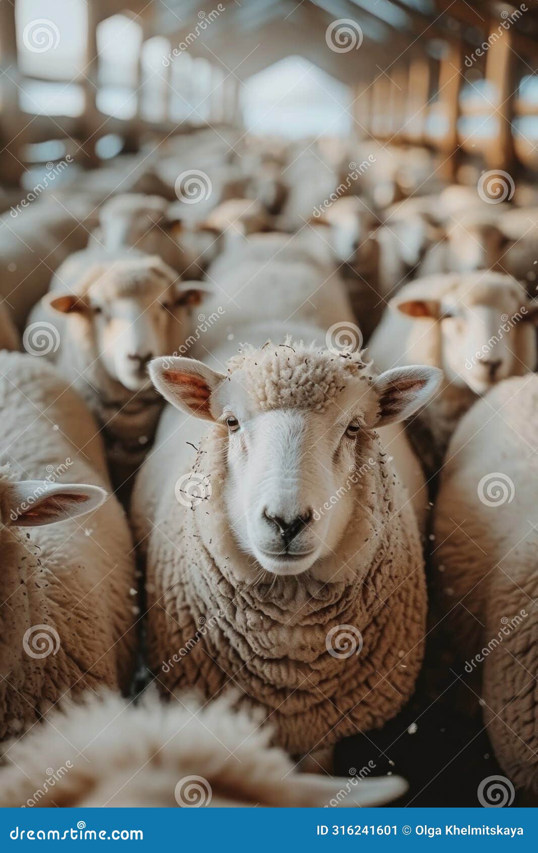 Sheep in Pen with Space for Text. Vertical Composition of Domestic ...