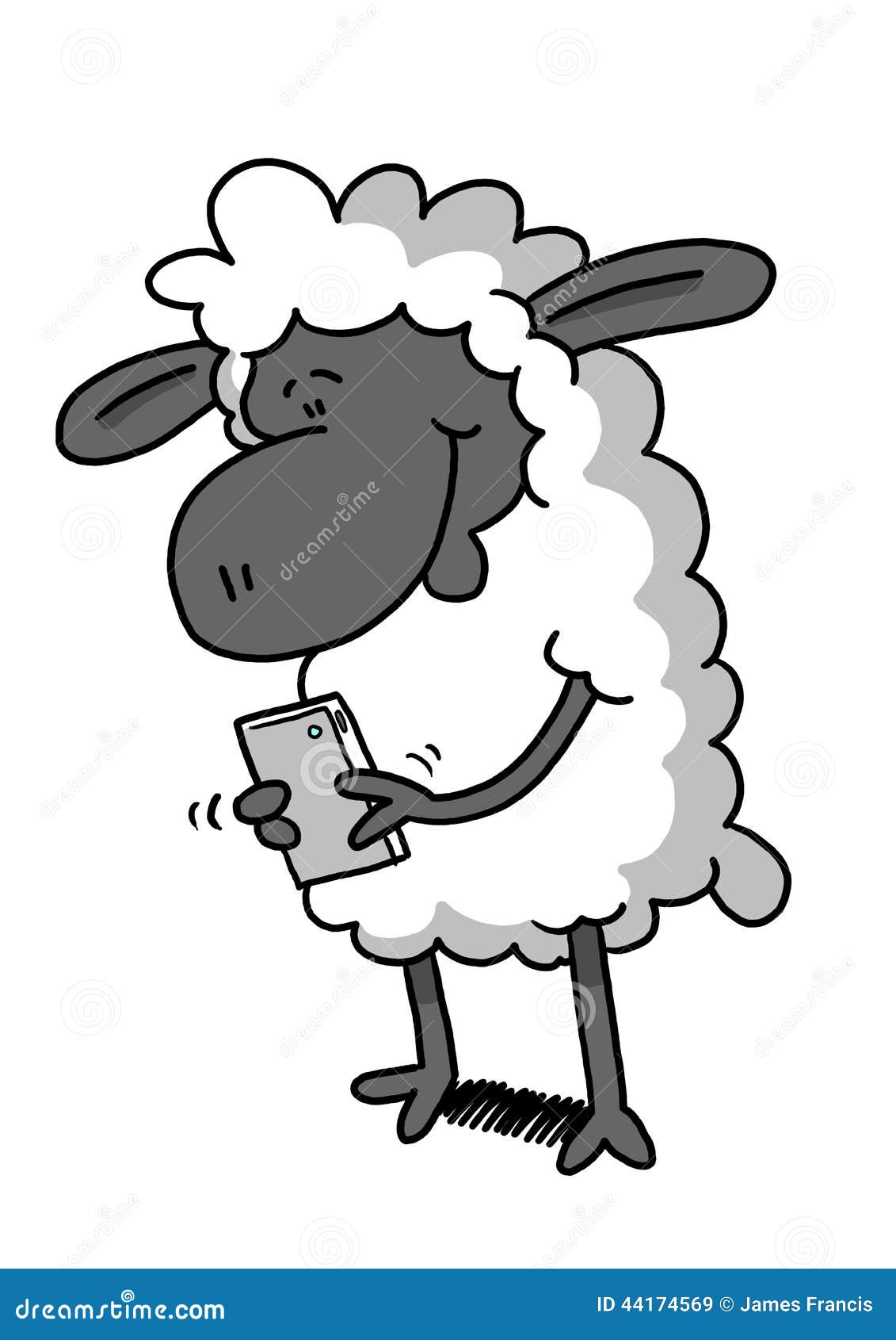 Sheep playing on phone stock illustration. Illustration of happy - 44174569