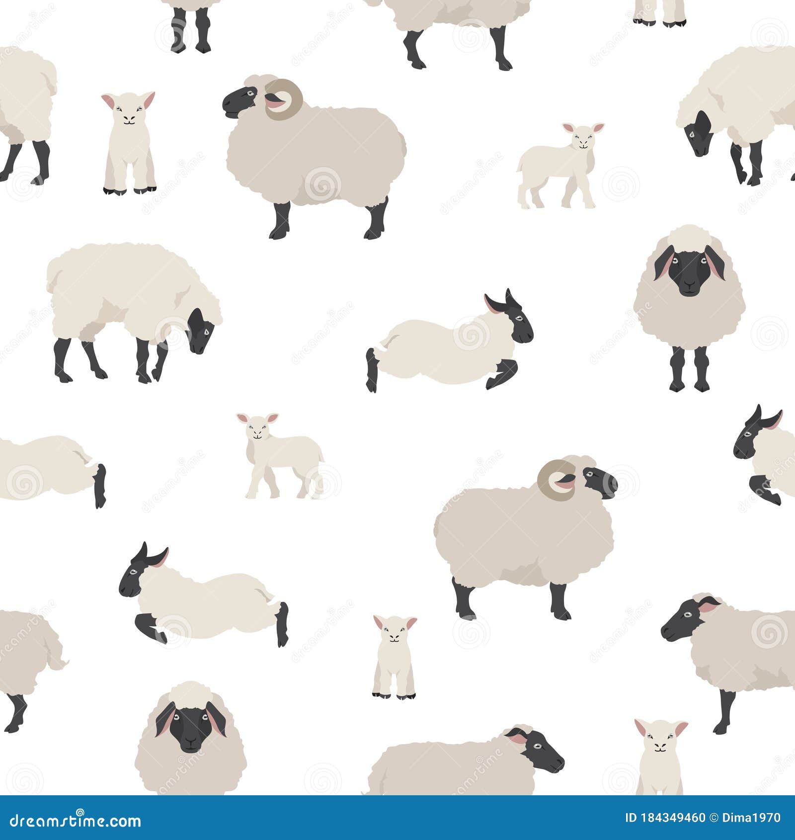 Sheep Poses Seamless Pattern. Farm Animals Set Stock Vector ...