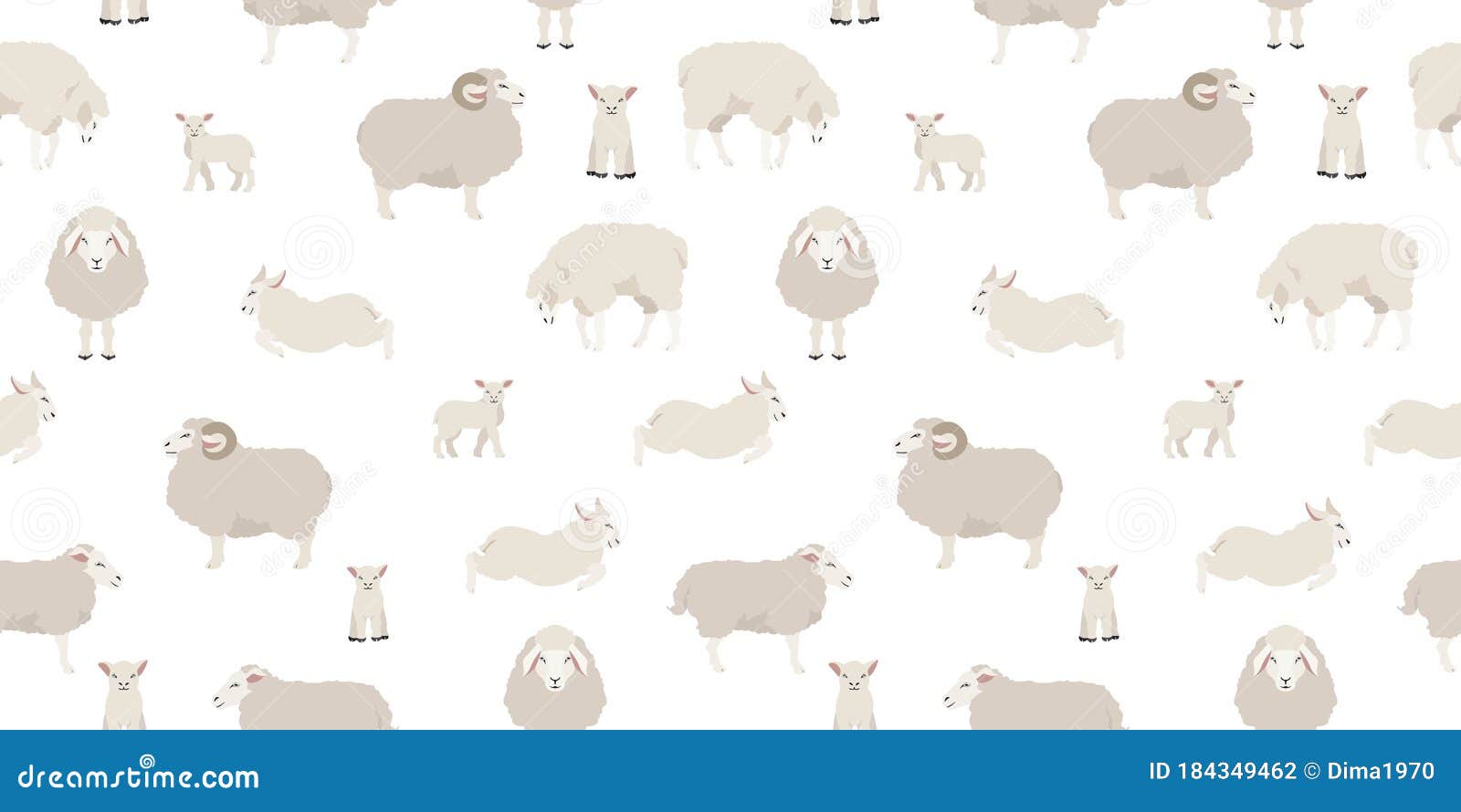 Sheep Poses Seamless Pattern. Farm Animals Set Stock Vector ...