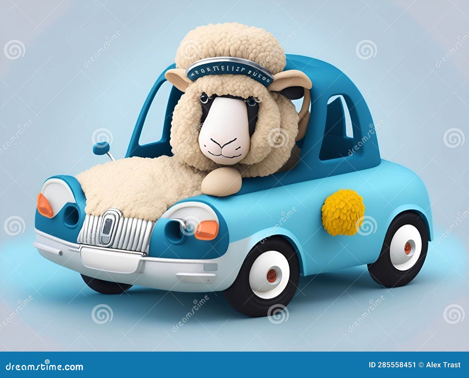 Sheep Rides a Car, 3d Style. Stock Illustration - Illustration of ...