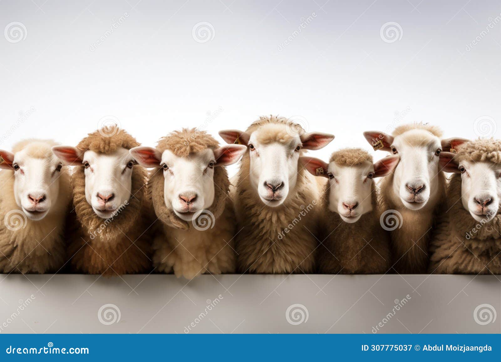 Sheep in a Row on a White Background, with Copy Space Stock ...