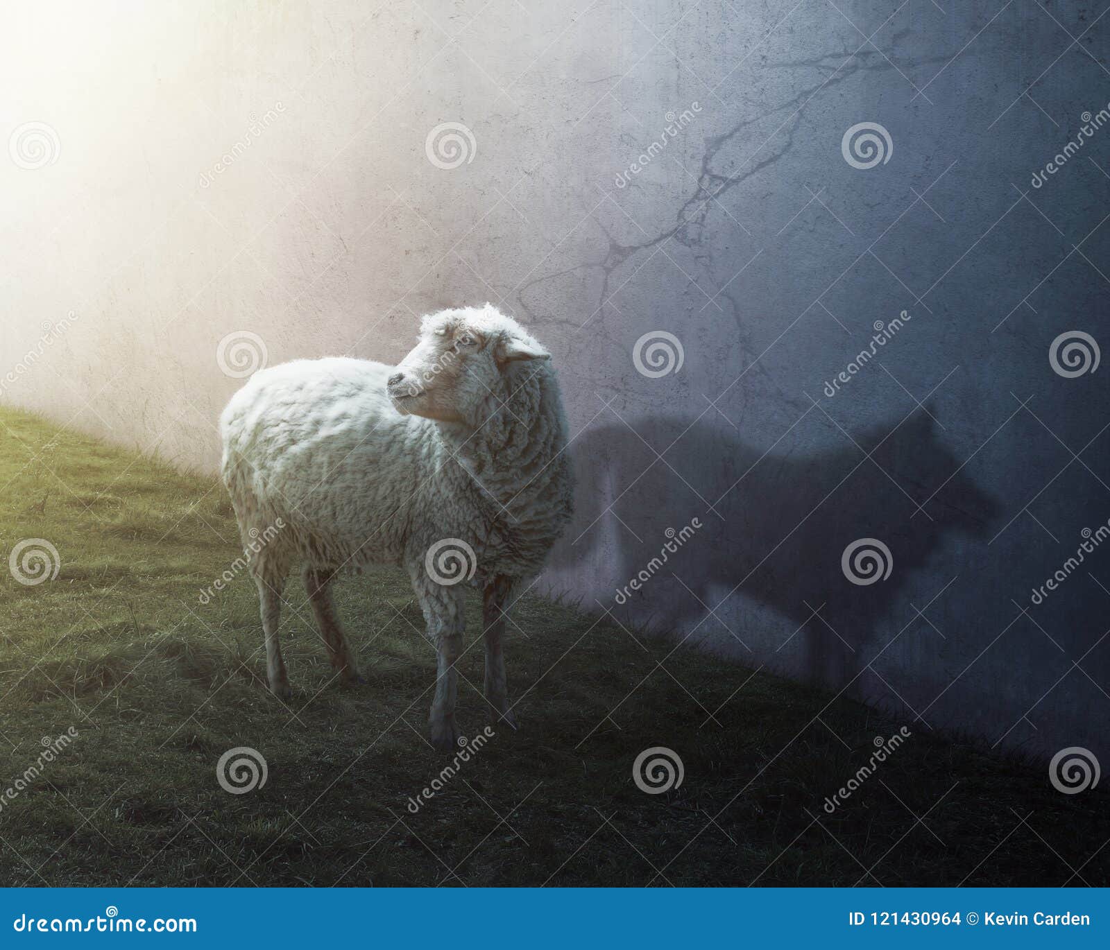 Sheep and wolf stock photo. Image of light, trick, deceive - 121430964