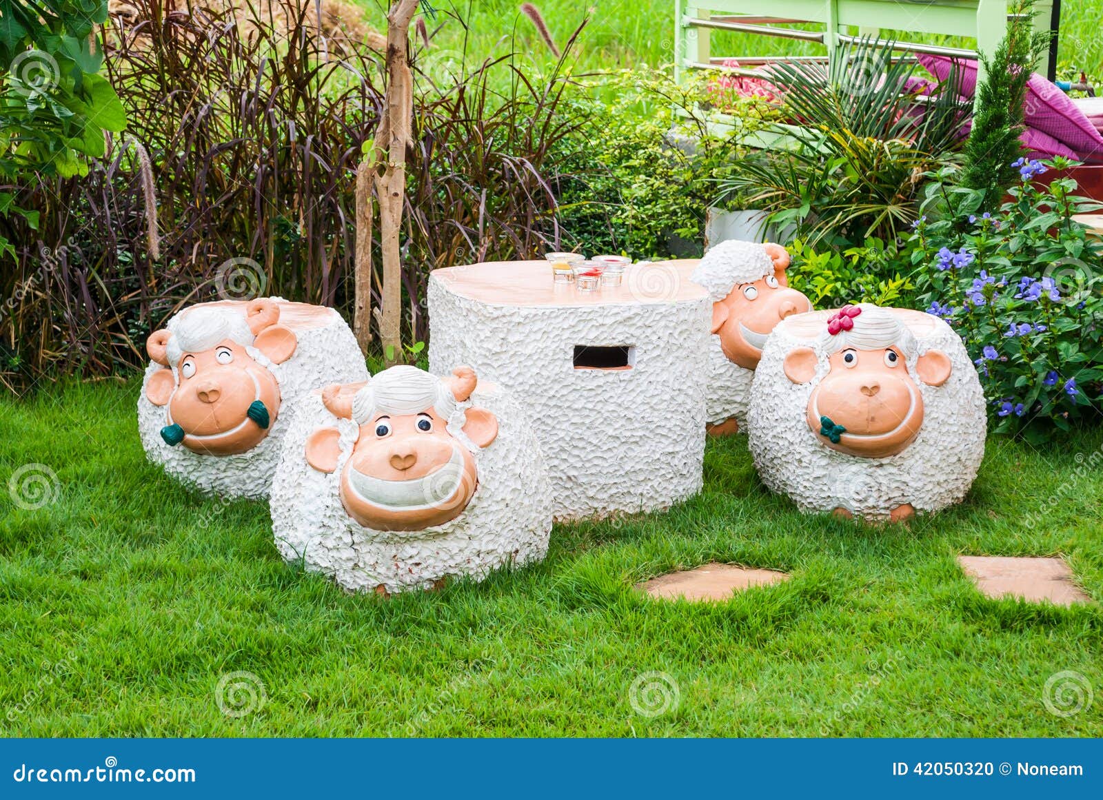 Sheep Shaped Concrete Table and Chairs Stock Photo - Image of table ...