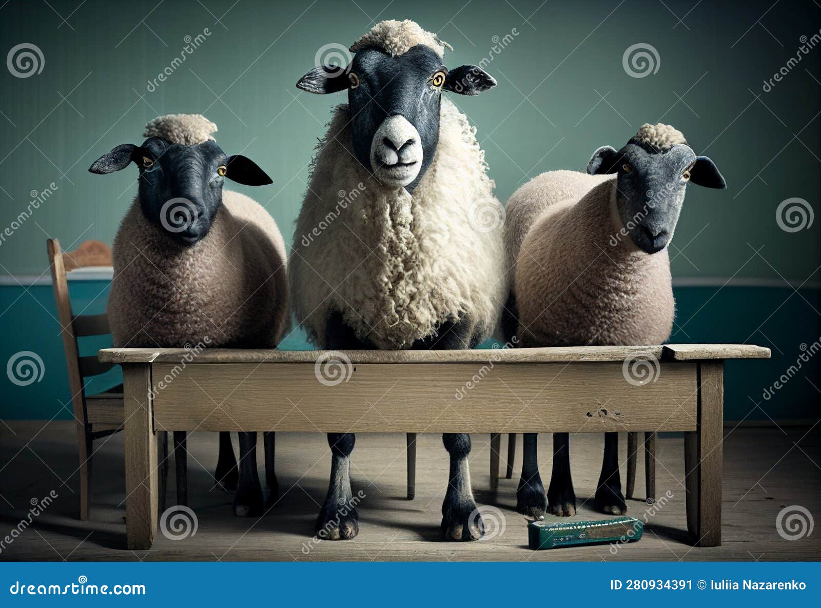 Sheep Sit at the School Desk. AI Generated Stock Illustration ...