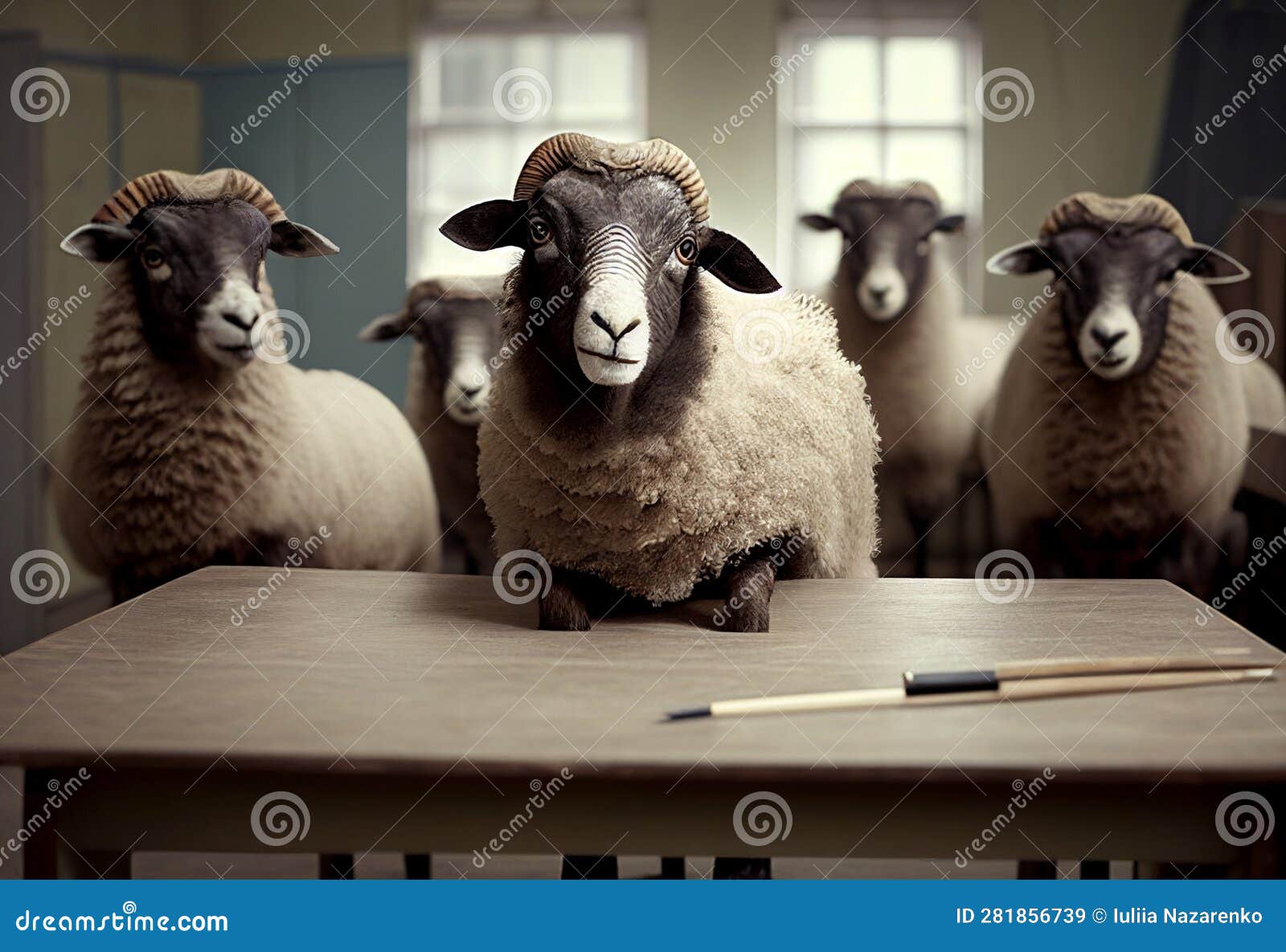 Sheep Sit at the School Desk. AI Generated Stock Illustration ...
