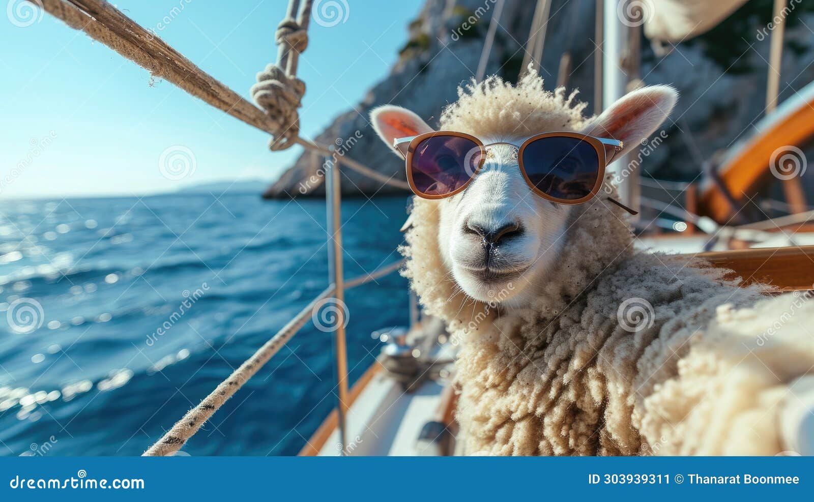 A Sheep is Sitting on a Boat in the Ocean, Ai Generated Stock ...