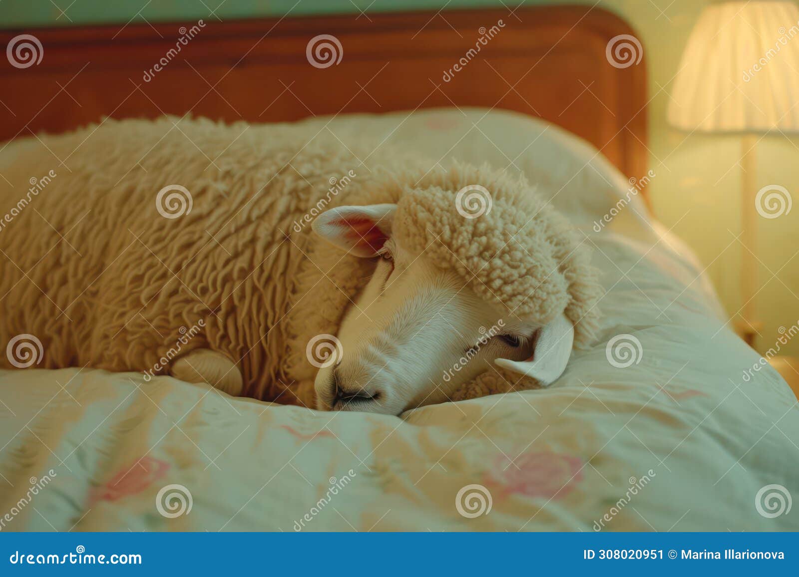 Sheep Sleeping on Bed, Insomnia Concept. Generative AI Stock Image ...