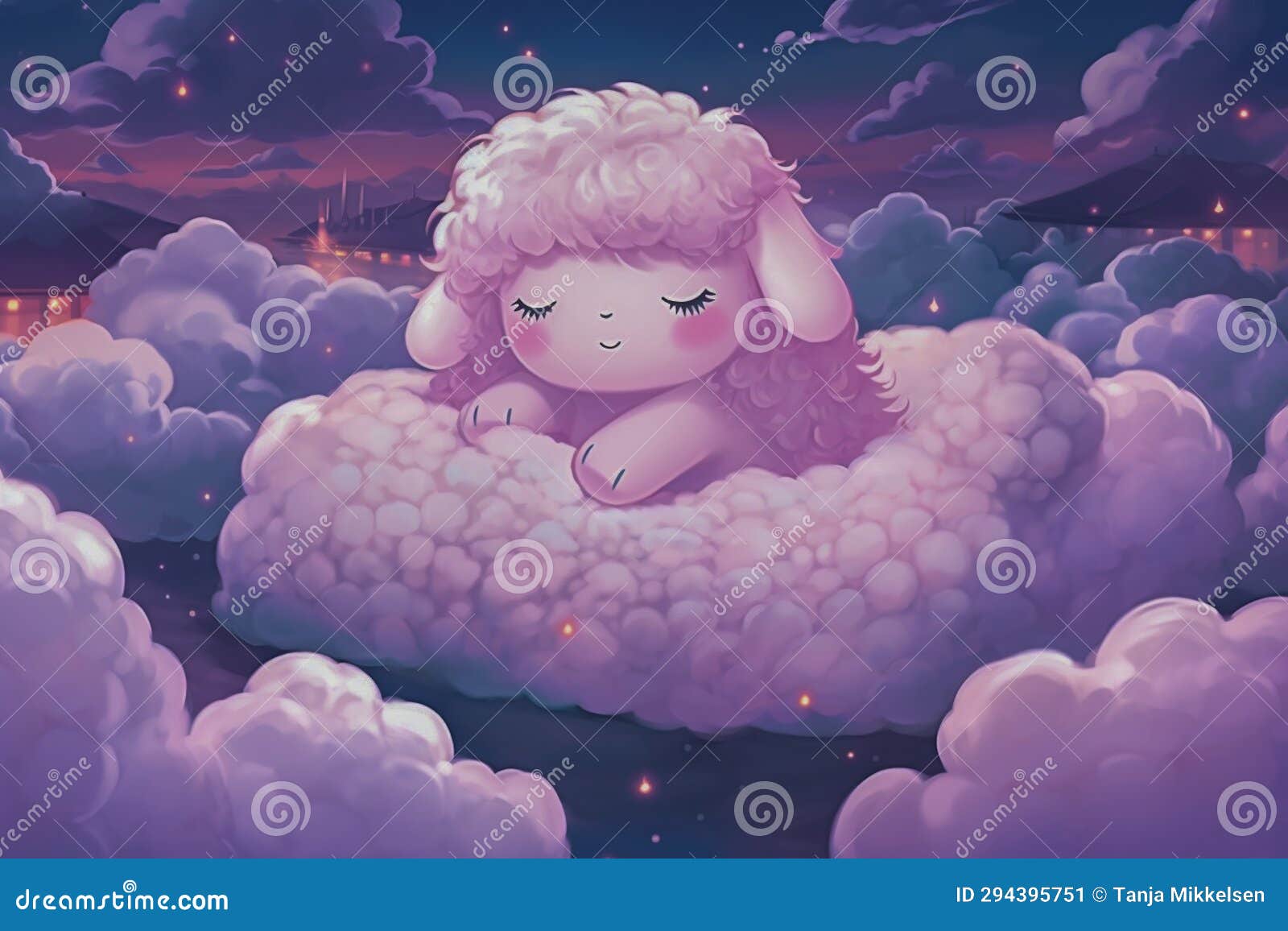 Sheep sleeping on a cloud stock illustration. Illustration of sheep ...