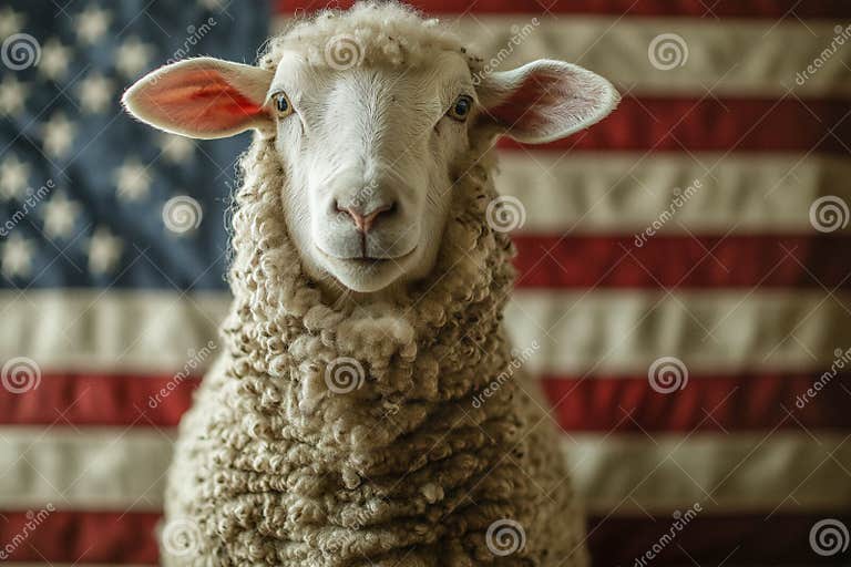 Sheep that is in Front of the US Flag Stock Image - Image of flag ...