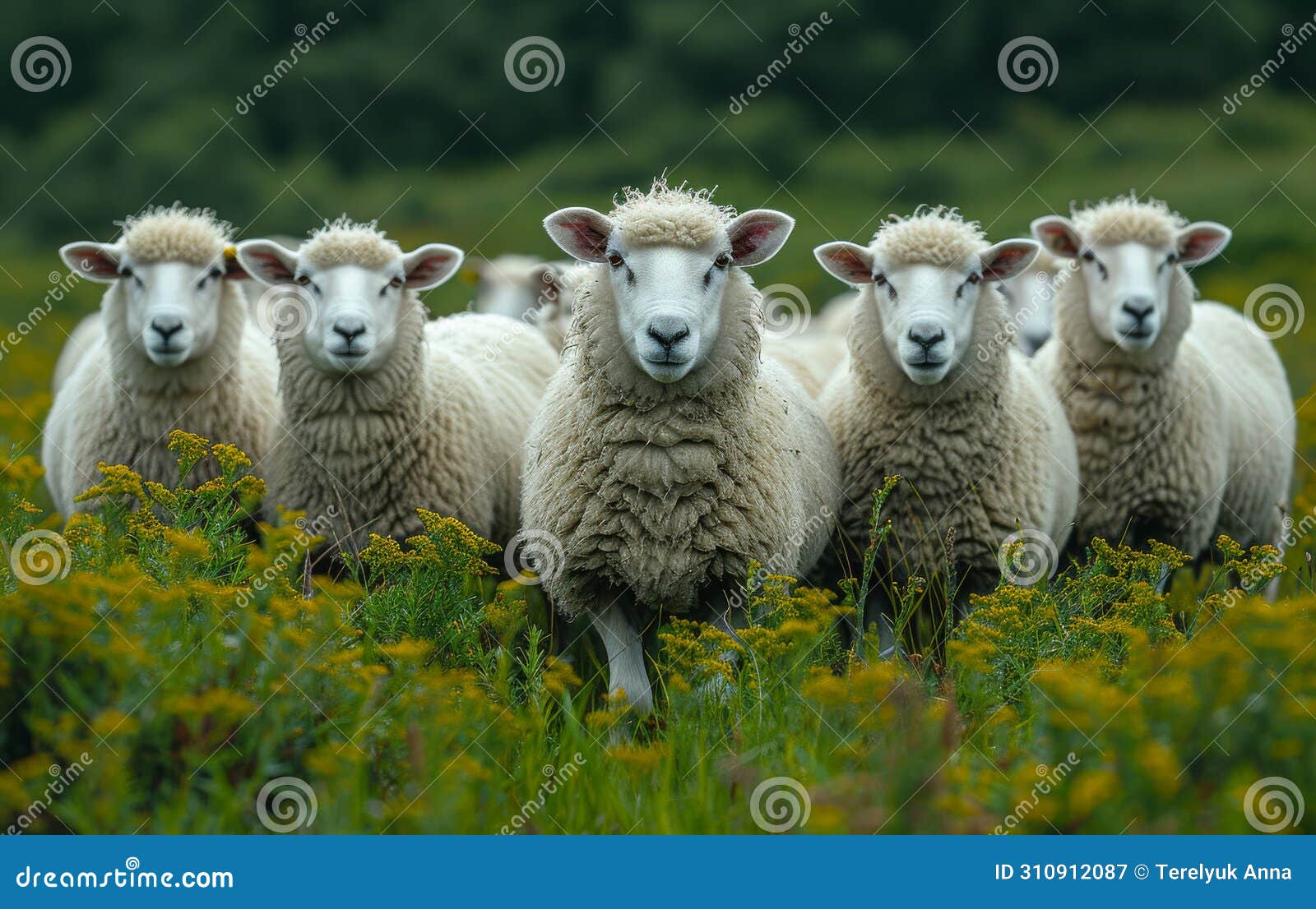 Sheep Standing in Row and Looking at the Camera Stock Image - Image of ...