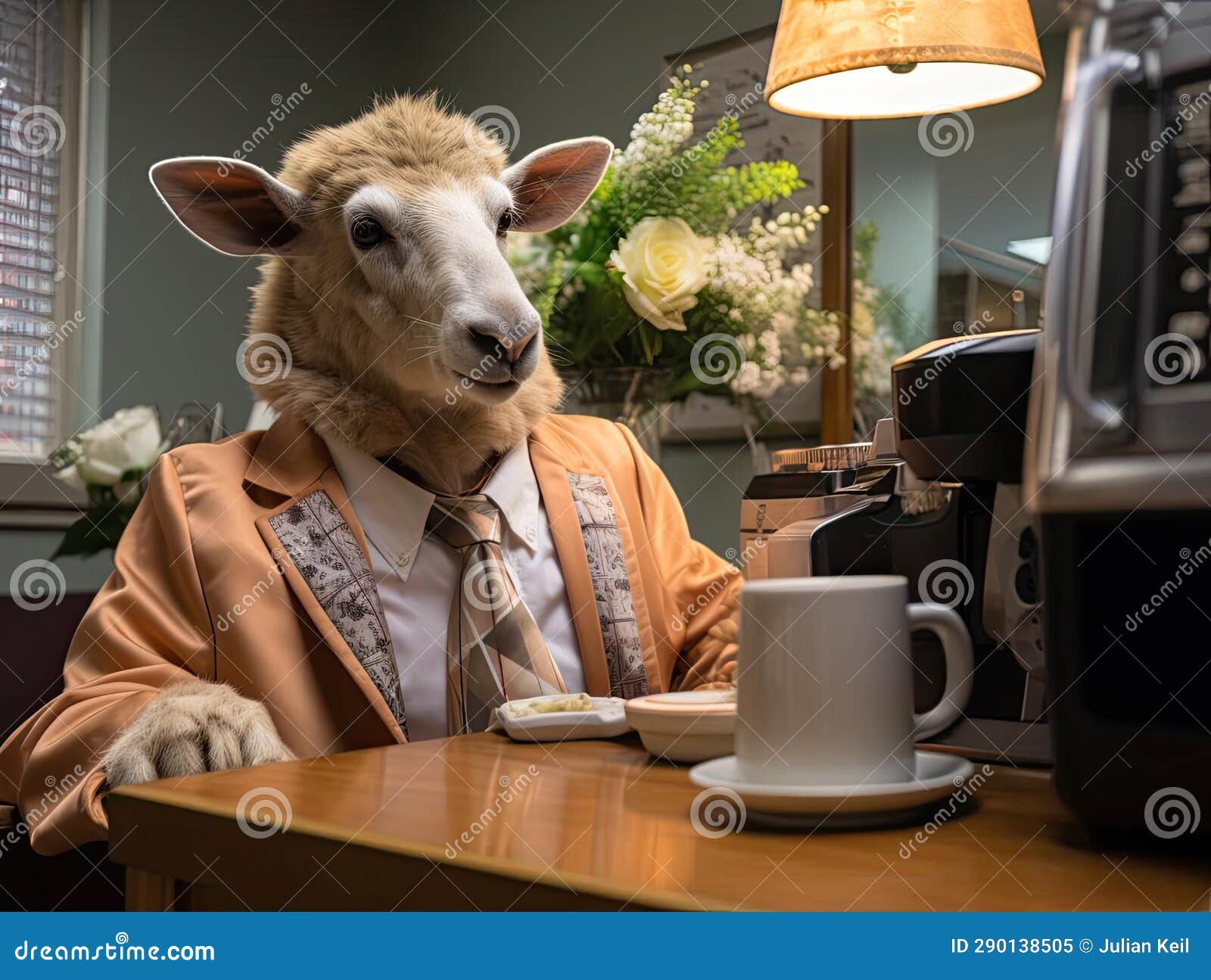 Sheep in Suit Making Coffee at Office Stock Illustration - Illustration ...